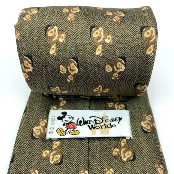 Disney | Accessories | Walt Disney World Tie Mickey Mouse Head Khaki ...